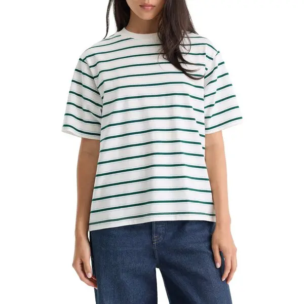 Good American Bodega Striped T-shirt - Forest Multi Stripe