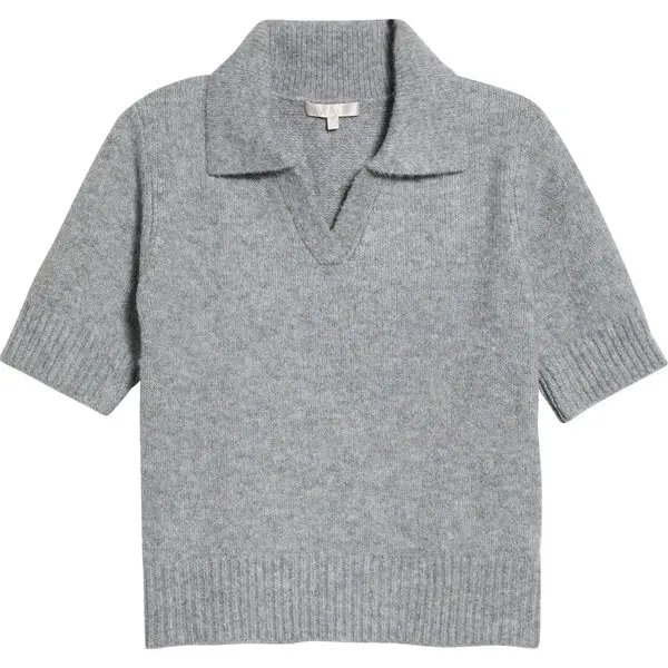 WAYF Shiloh Polo Sweater - Heather Grey