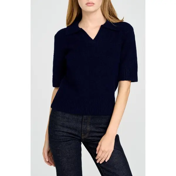WAYF Shiloh Polo Sweater - Navy