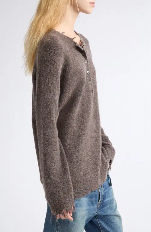 R13 Relaxed Distressed Henley Sweater