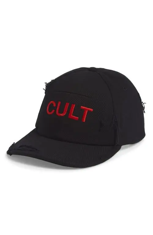 Matieres Fecales Gender Inclusive Cult Distressed Cotton Twill Baseball Cap - Black