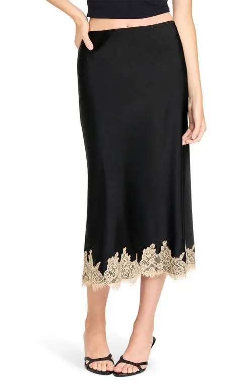 WAYF Vienna Lace Trim Satin Skirt - Black