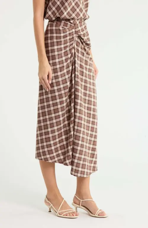 WAYF Laurel Plaid Drape Detail Cotton Skirt