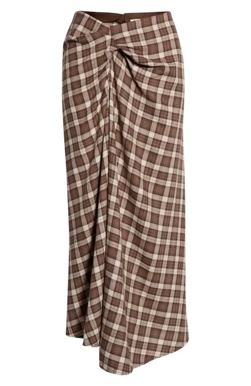 WAYF Laurel Plaid Drape Detail Cotton Skirt