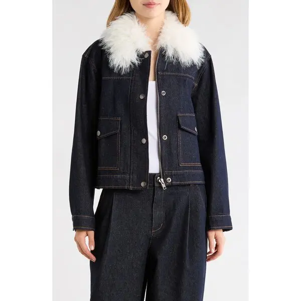 WAYF Sawyer Faux Fur Collar Denim Jacket