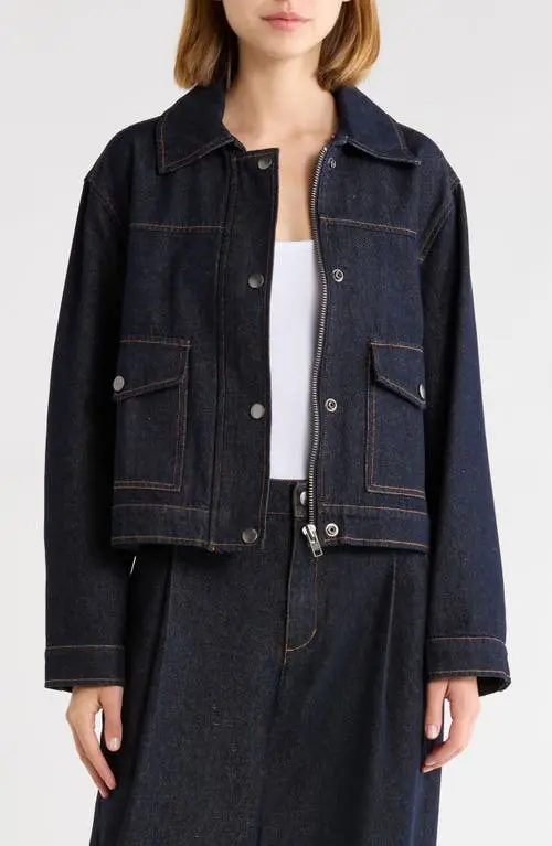 WAYF Sawyer Faux Fur Collar Denim Jacket