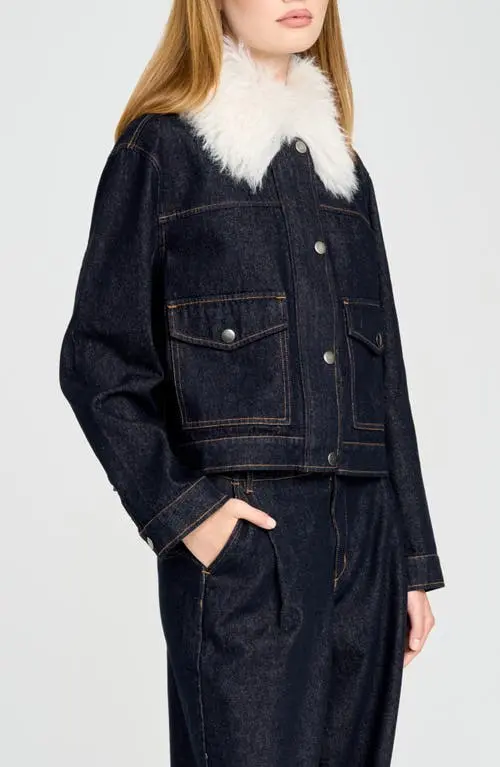 WAYF Sawyer Faux Fur Collar Denim Jacket