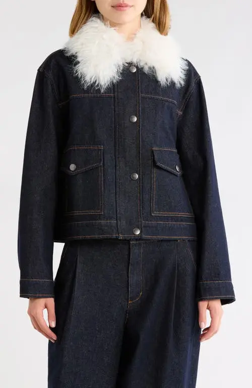 WAYF Sawyer Faux Fur Collar Denim Jacket