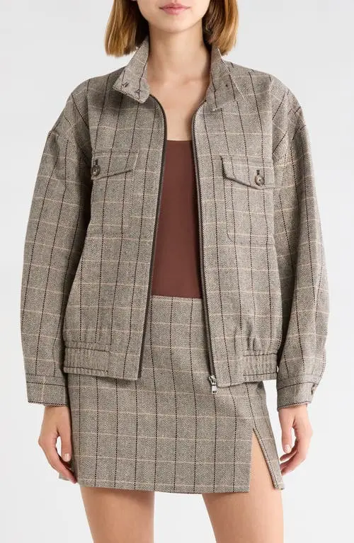 WAYF Copper Mixed Print Bomber Jacket - Mink