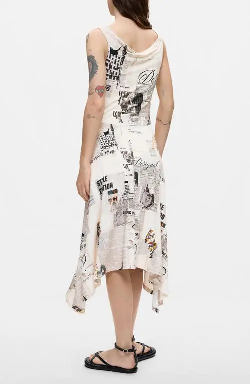Desigual Newspaper Print Handkerchief Hem Dress
