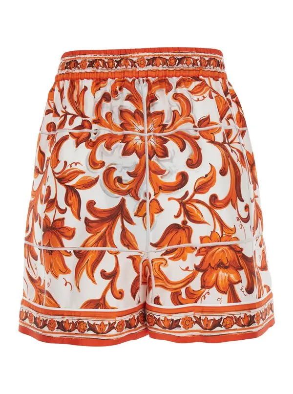 Dolce & Gabbana Orange Shorts With All-over Maiolica Print In Silk For - Multicolor