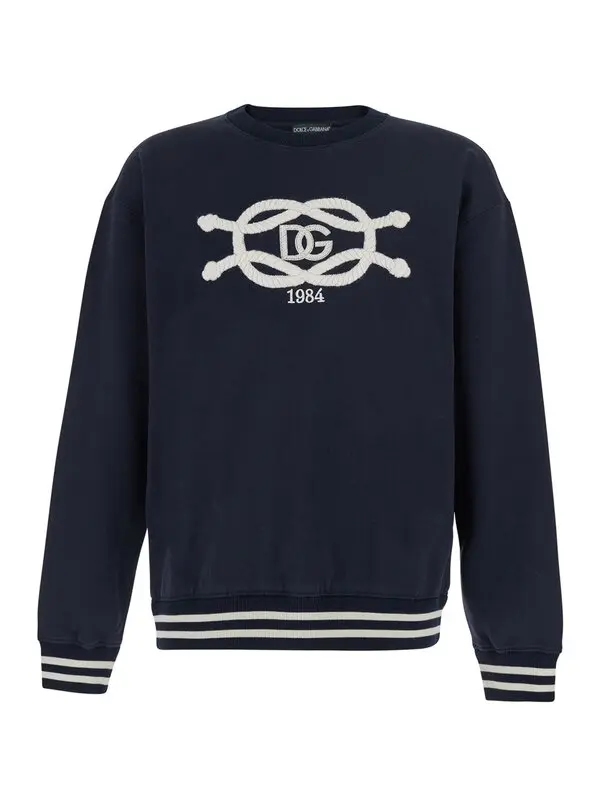 Dolce & Gabbana Blue Crewneck Sweatshirt With Logo Embroidery On The Front In Cotton For - Multicolor