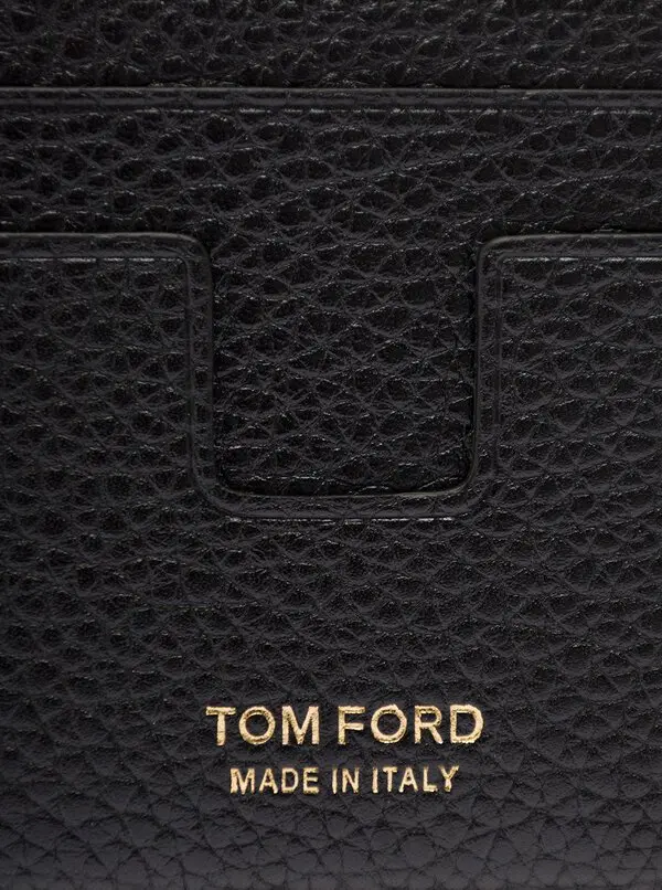 TOM FORD Card Holder With Logo Lettering Embossed On The Front In Grained Black Leather For - Multicolor