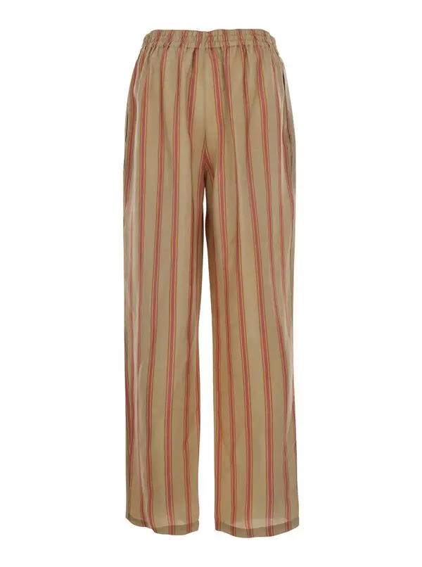Saint Laurent Beige 'strips' Pants With Elastic Waist And Side Pockets For