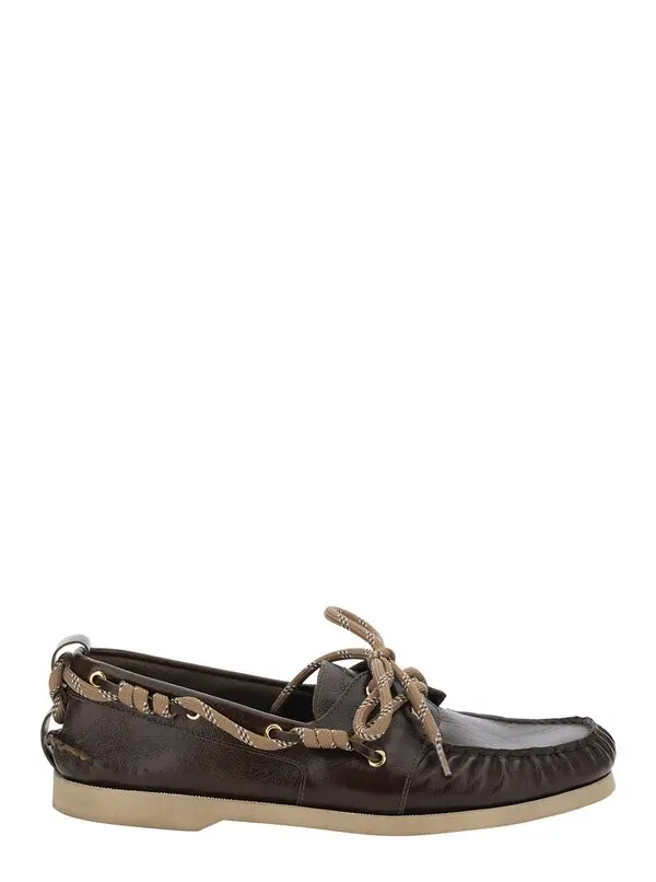 GOLDEN GOOSE Brown Boat Moccasins With Side Laces In Leather