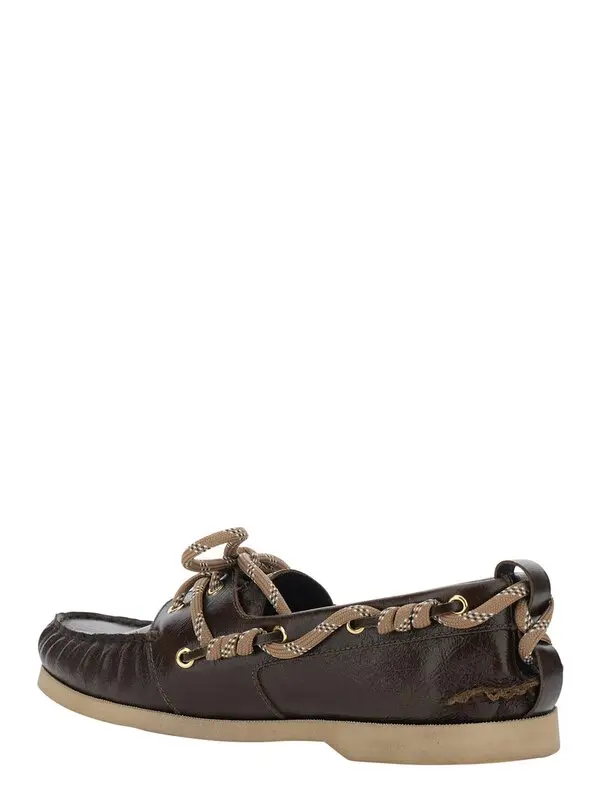 GOLDEN GOOSE Brown Boat Moccasins With Side Laces In Leather