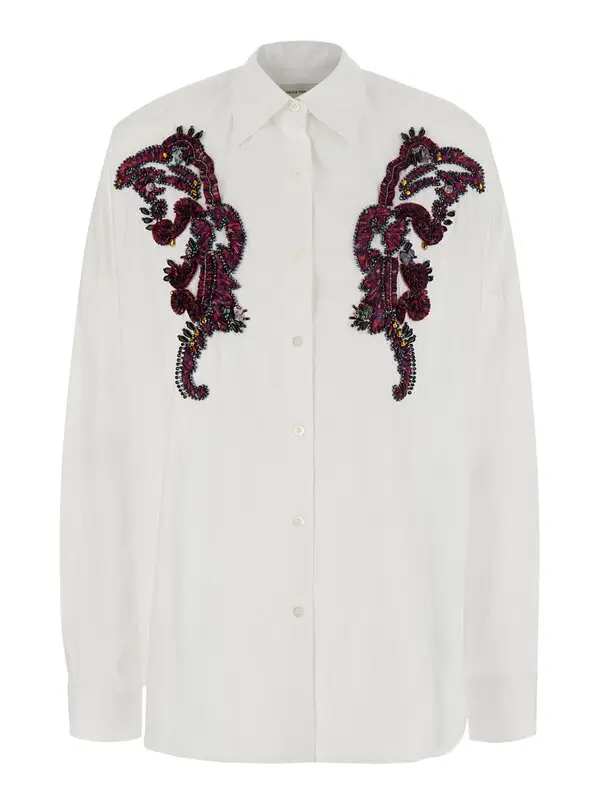 Dries Van Noten Kasia' White Shirt With Classic Collar And Embroidery On The Front In Cotton For - Multicolor