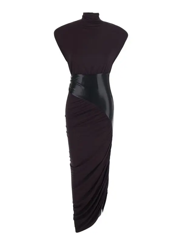 Andamane Ursula' Dark Burgundy Dress With Ecoleather Details And Draped Design In Viscose For - Multicolor