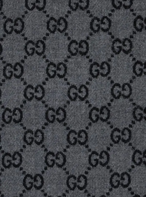 Gucci Scarf 'gg' With Fringed Edge In Gray Wool