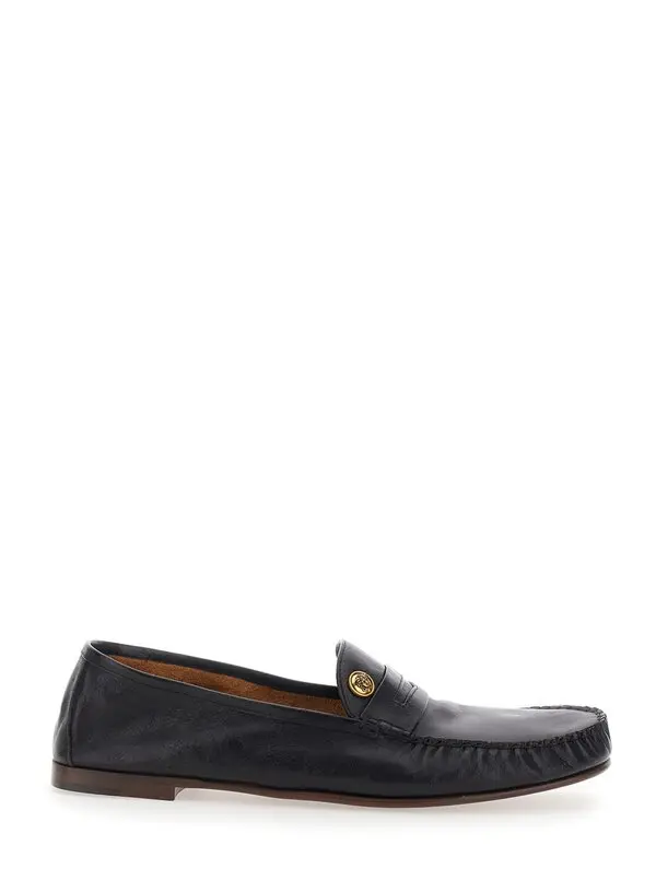Versace Loafers With Medusa Plaque In Leather For