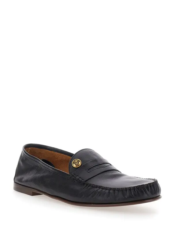 Versace Loafers With Medusa Plaque In Leather For