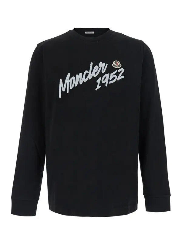 Moncler Black Long Sleeve T-shirt With Logo On The Front In Cotton For - Multicolor