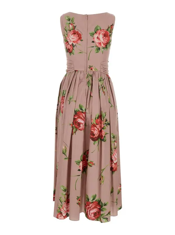 Dolce & Gabbana Pink Dress With Floral Print And Zip Closure At The Back In Cotton For - Multicolor