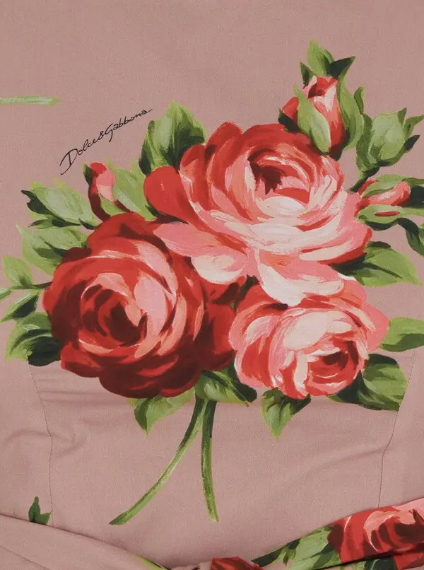 Dolce & Gabbana Pink Dress With Floral Print And Zip Closure At The Back In Cotton For - Multicolor