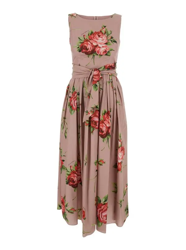 Dolce & Gabbana Pink Dress With Floral Print And Zip Closure At The Back In Cotton For - Multicolor
