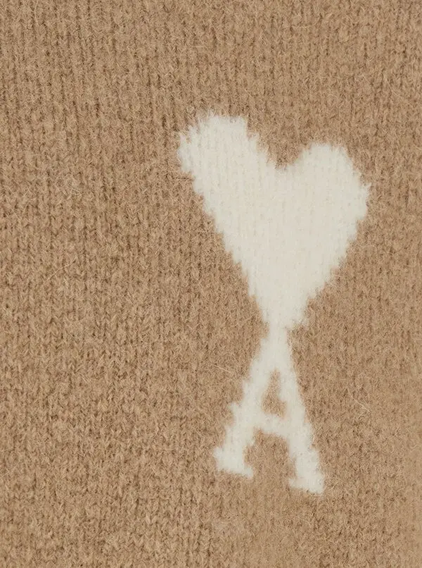 AMI Paris Beige Sweater With Polo Collar And Adc Embroidery On The Front In Wool For - Cream