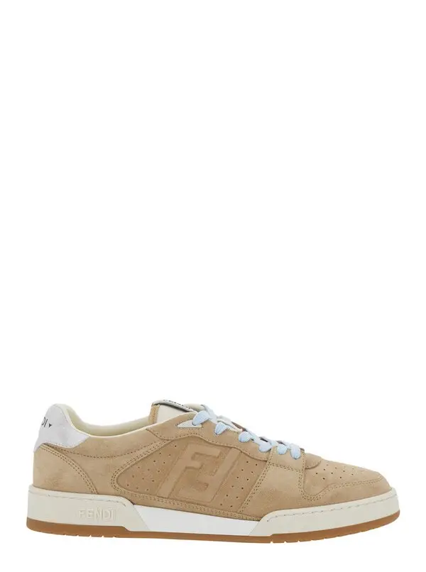 Fendi Match' Beige Sneaker With Logo Patch On The Tongue And Ff Logo On The Side In Suede