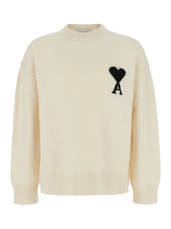 AMI Paris Crewneck Sweater With Adc Embroidery On The Front In Wool For