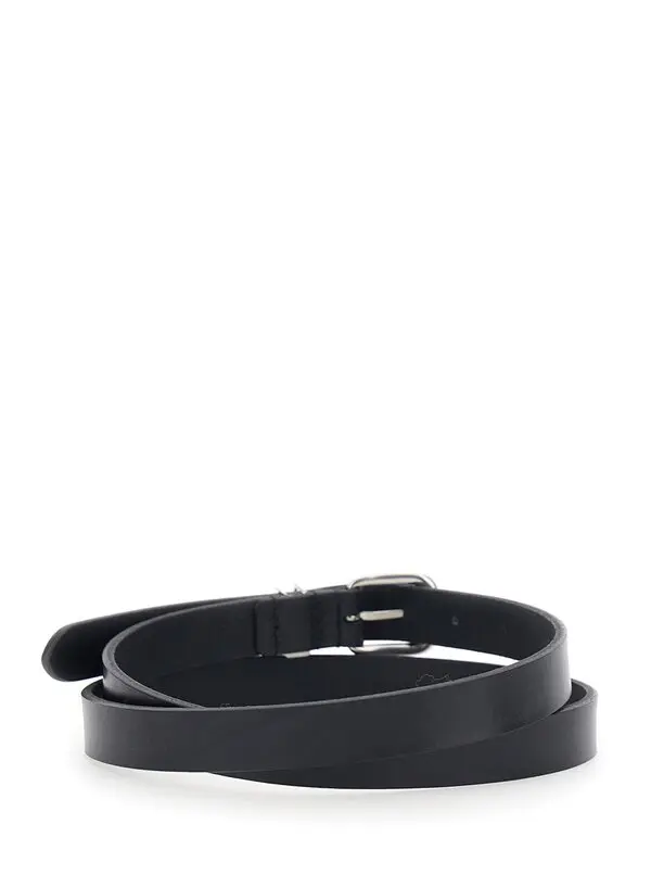 Saint Laurent Belt With Cassandre Plate On The Front And Adjustable Buckle In Leather For - Black