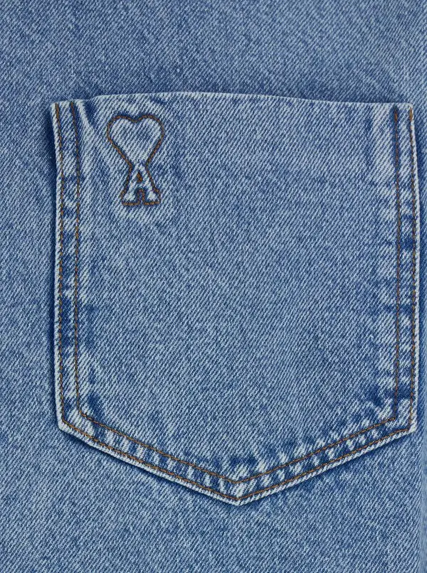 AMI Paris Light Shirt With Classic Collar And Tone-on-tone Adc Embroidery On The Front In Cotton For - Blue