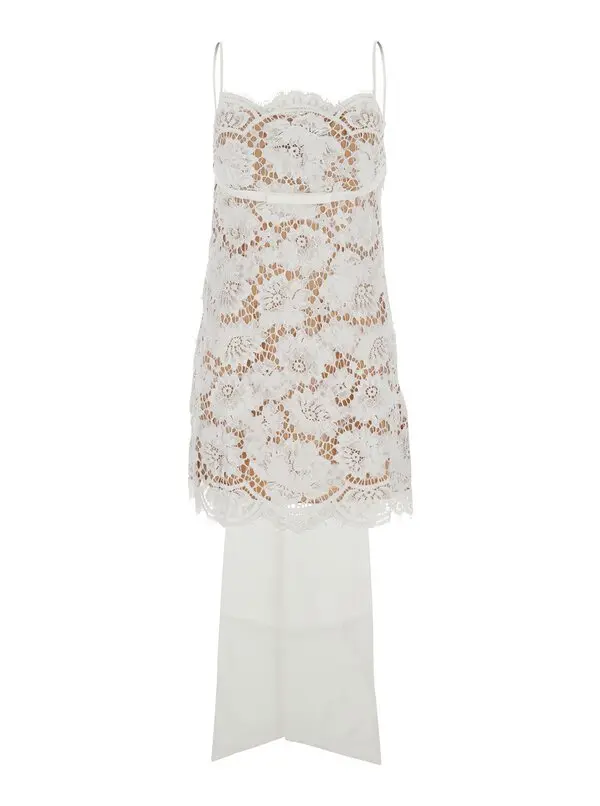 SELF-PORTRAIT White Sleeveless Mini Dress With Floral Lace Embroidery And Scallop Hem In Cotton Blend - Multicolor