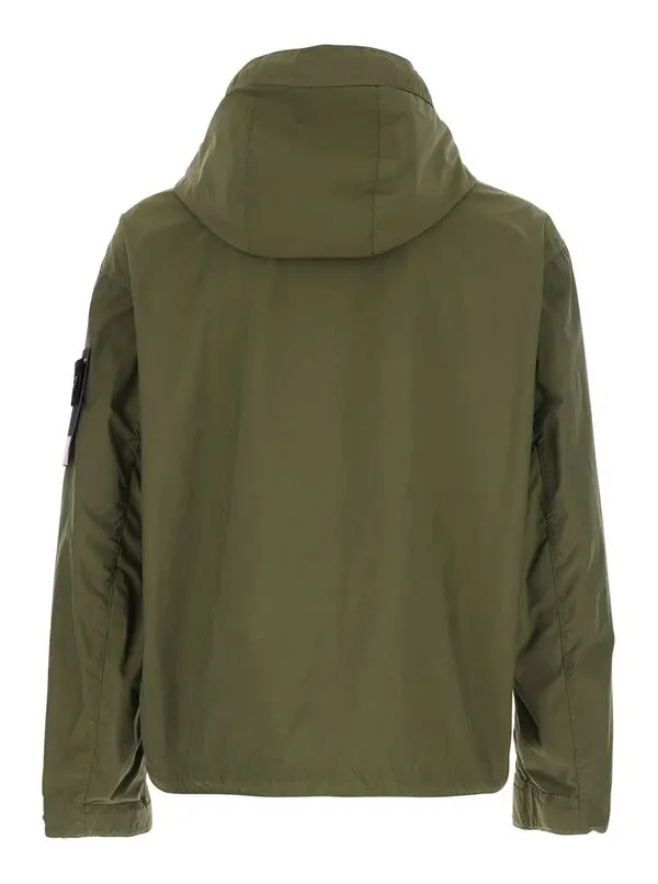 Stone Island Hooded Jacket With Buttons And Logo Patch On Sleeve In Tech Fabric For