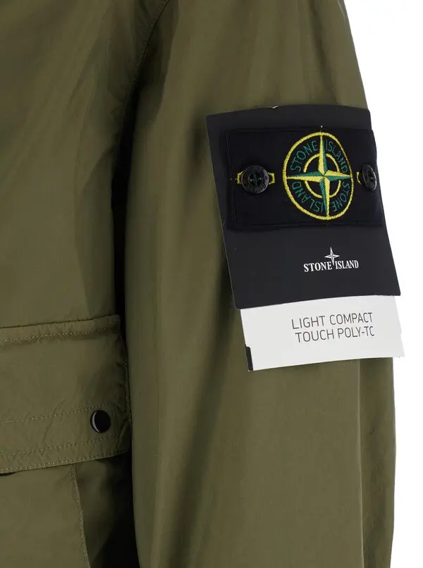 Stone Island Hooded Jacket With Buttons And Logo Patch On Sleeve In Tech Fabric For