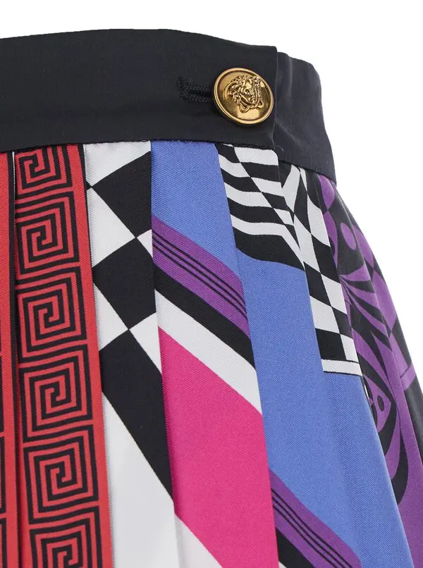 Versace Pleated Skirt With All-over Print In Silk For