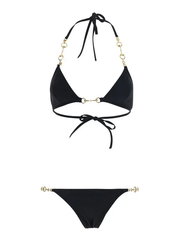 Gucci Black Bikini With Triangle Top And Adjustable Closure With Horsebit In Stretch Cotton For - Multicolor