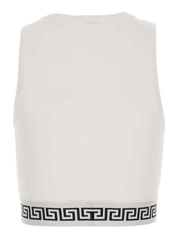 Versace White Top With Elasticized Design And Logo Band In Cotton