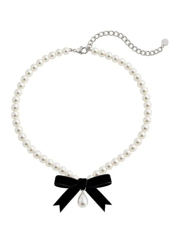SELF-PORTRAIT White Necklace With Bead Design And Central Bow In Bronze For - Multicolor