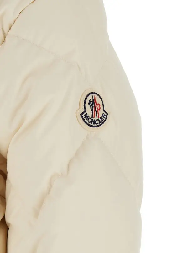 Moncler Arvouinne' White Down Jacket With Hood And Logo Patch On The Sleeve In Tech Fabric For - Multicolor