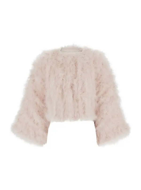 YVES SALOMON White Short Shearling Jacket With Round Collar And Three-quarter Sleeves In Fur For - Pink