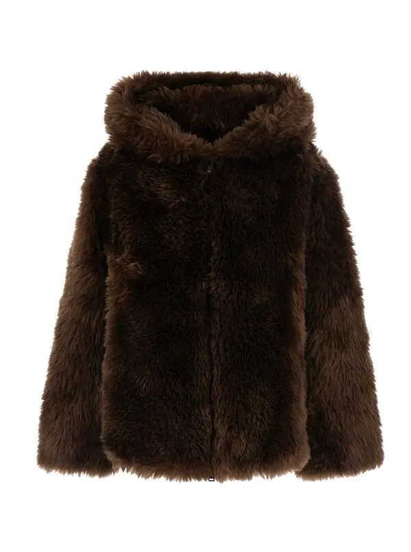 P.a.r.o.s.h Brown Shearling Jacket With Hood In Ecofur For