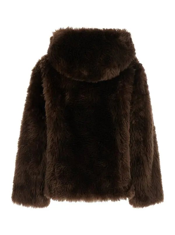 P.a.r.o.s.h Brown Shearling Jacket With Hood In Ecofur For