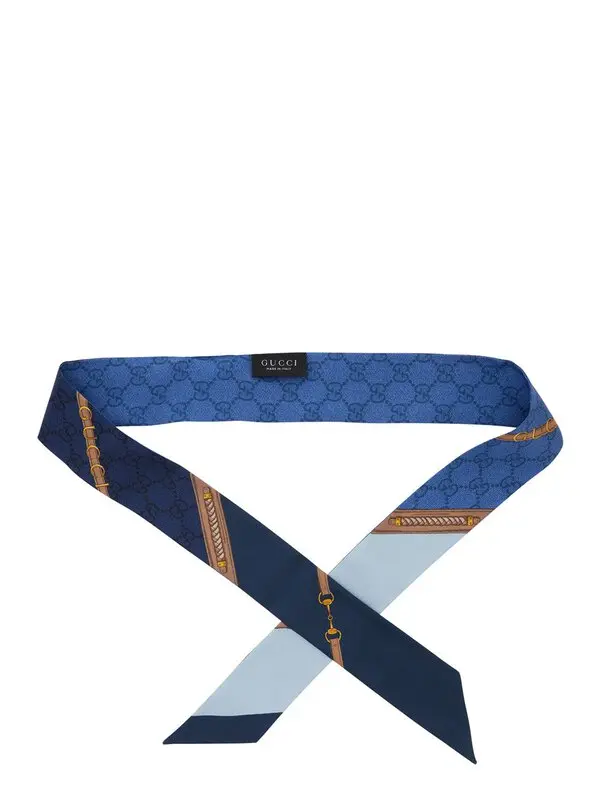 Gucci Blue Scarf With All-over Print In Gg Silk For - Multicolor