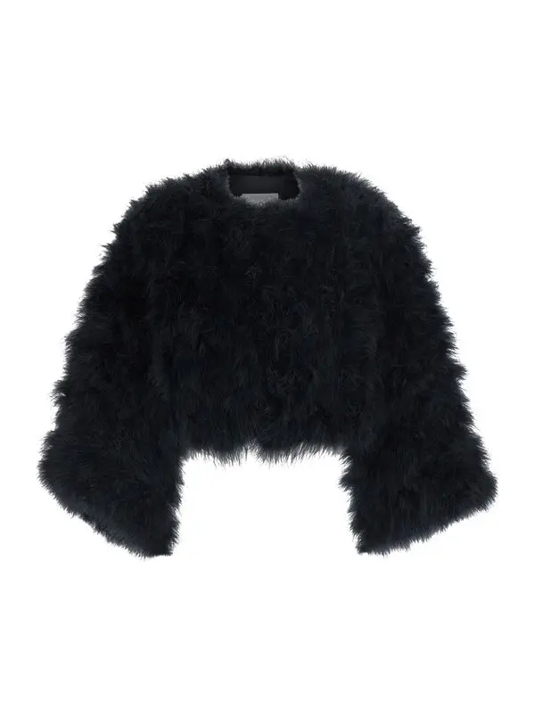 YVES SALOMON Short Shearling Jacket With Round Collar And Three-quarter Sleeves In Fur For - Black