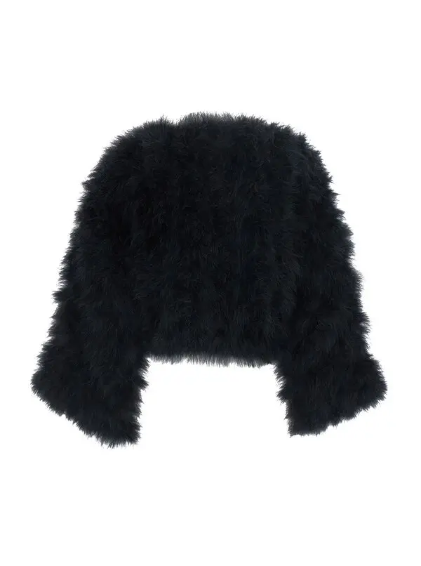YVES SALOMON Short Shearling Jacket With Round Collar And Three-quarter Sleeves In Fur For - Black