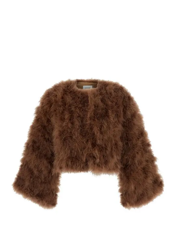 YVES SALOMON Beige Short Shearling Jacket With Round Collar And Three-quarter Sleeves In Fur For - Cream