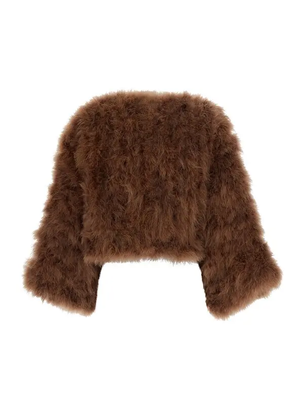 YVES SALOMON Beige Short Shearling Jacket With Round Collar And Three-quarter Sleeves In Fur For - Cream